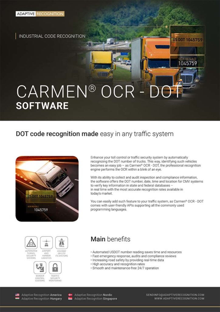 Carmen® Ocr Software Library For Commercial Vehicle Code Usdot Recognition Adaptive