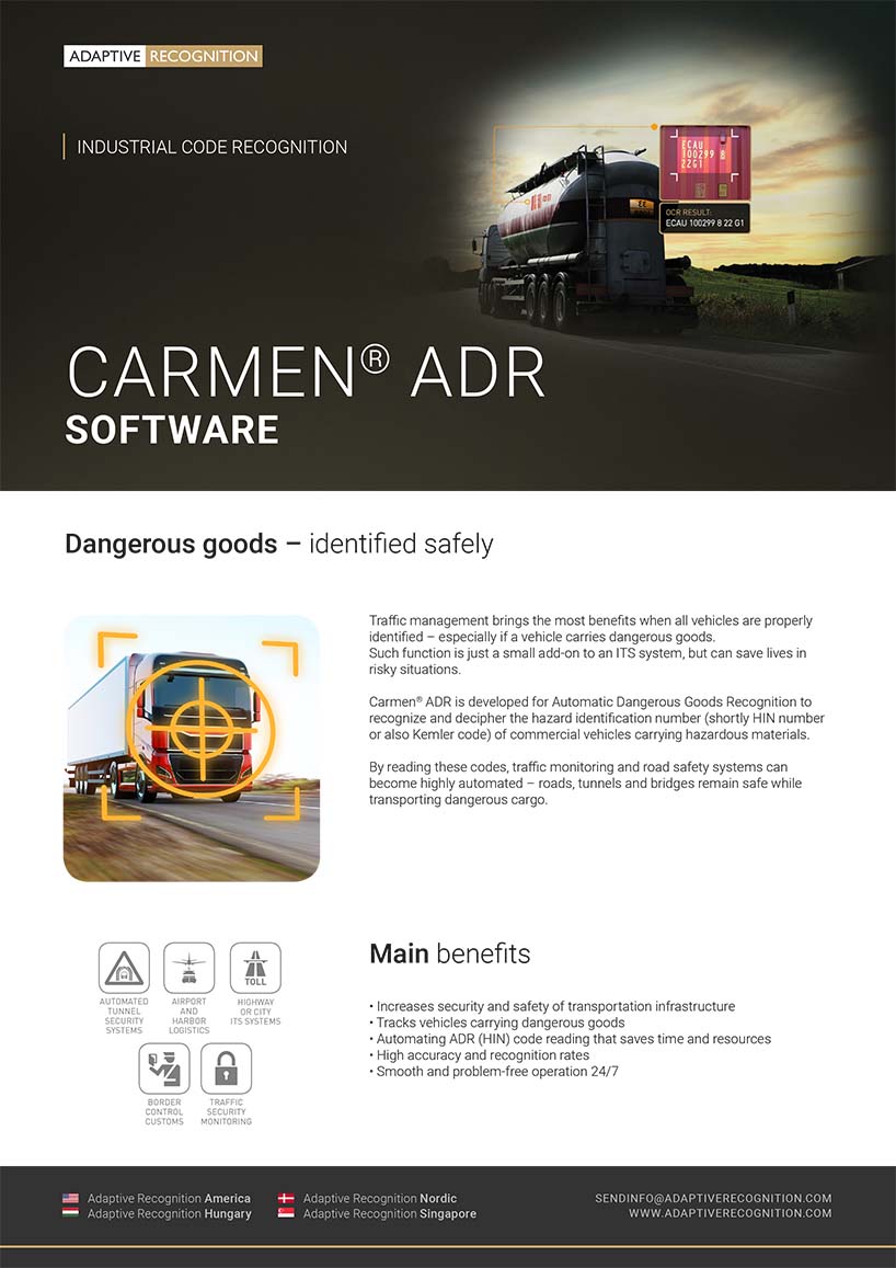 Carmen® ADR Software library for Hazmat code recognition - Adaptive Recognition's documents
