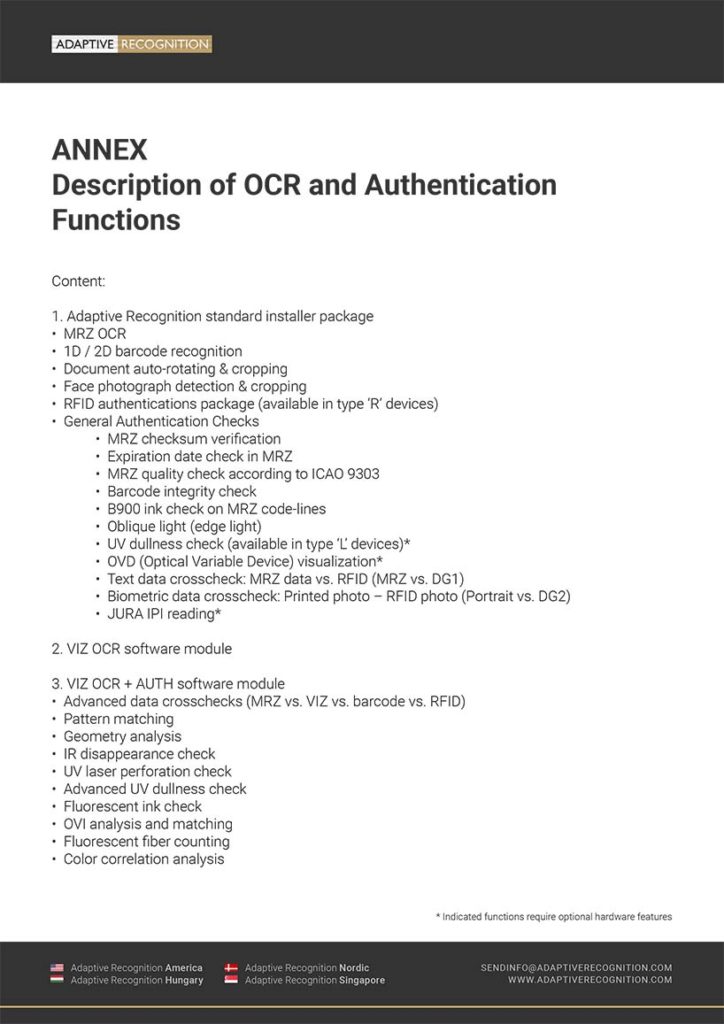 Authentication Software Add-Ons for AR ID Reading - Adaptive Recognition's documents