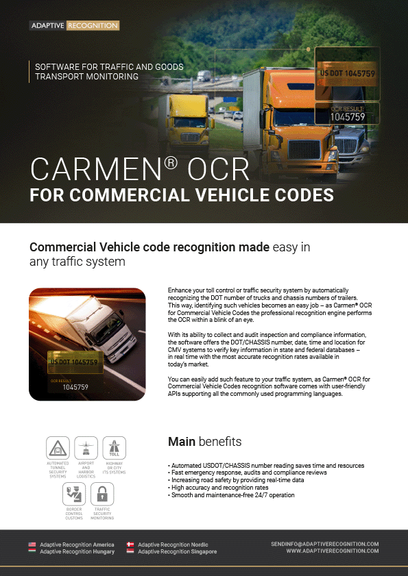 Carmen® Ocr Software Library For Commercial Vehicle Code Usdot Recognition Adaptive