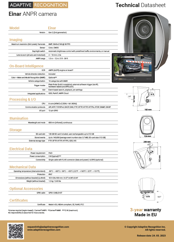 Einar ANPR Camera for Access Control & Parking - Adaptive Recognition's documents