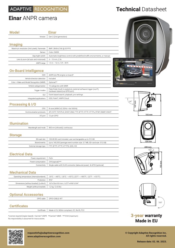 Einar ANPR Camera for Access Control & Parking - Adaptive Recognition's documents